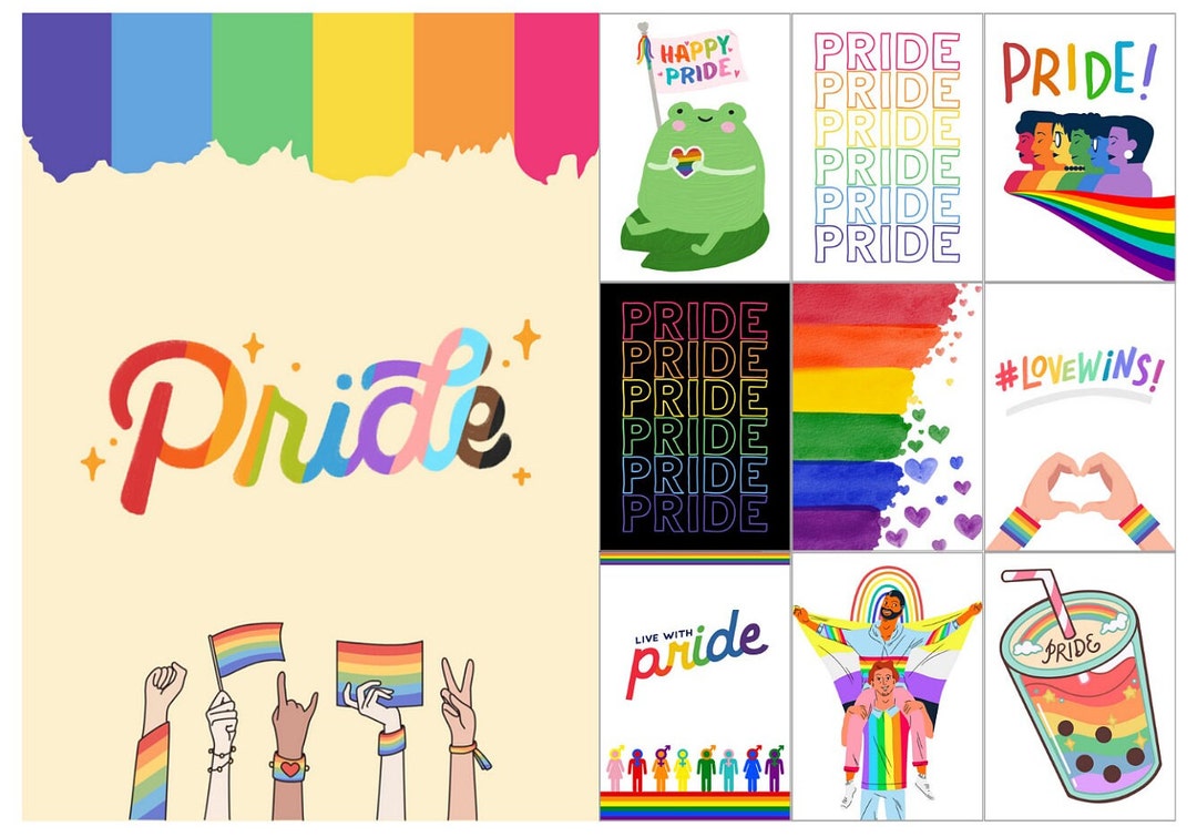 Set of 10 Printable Lgbt Art | Pride Cards | Cartoon Queer Greeting ...