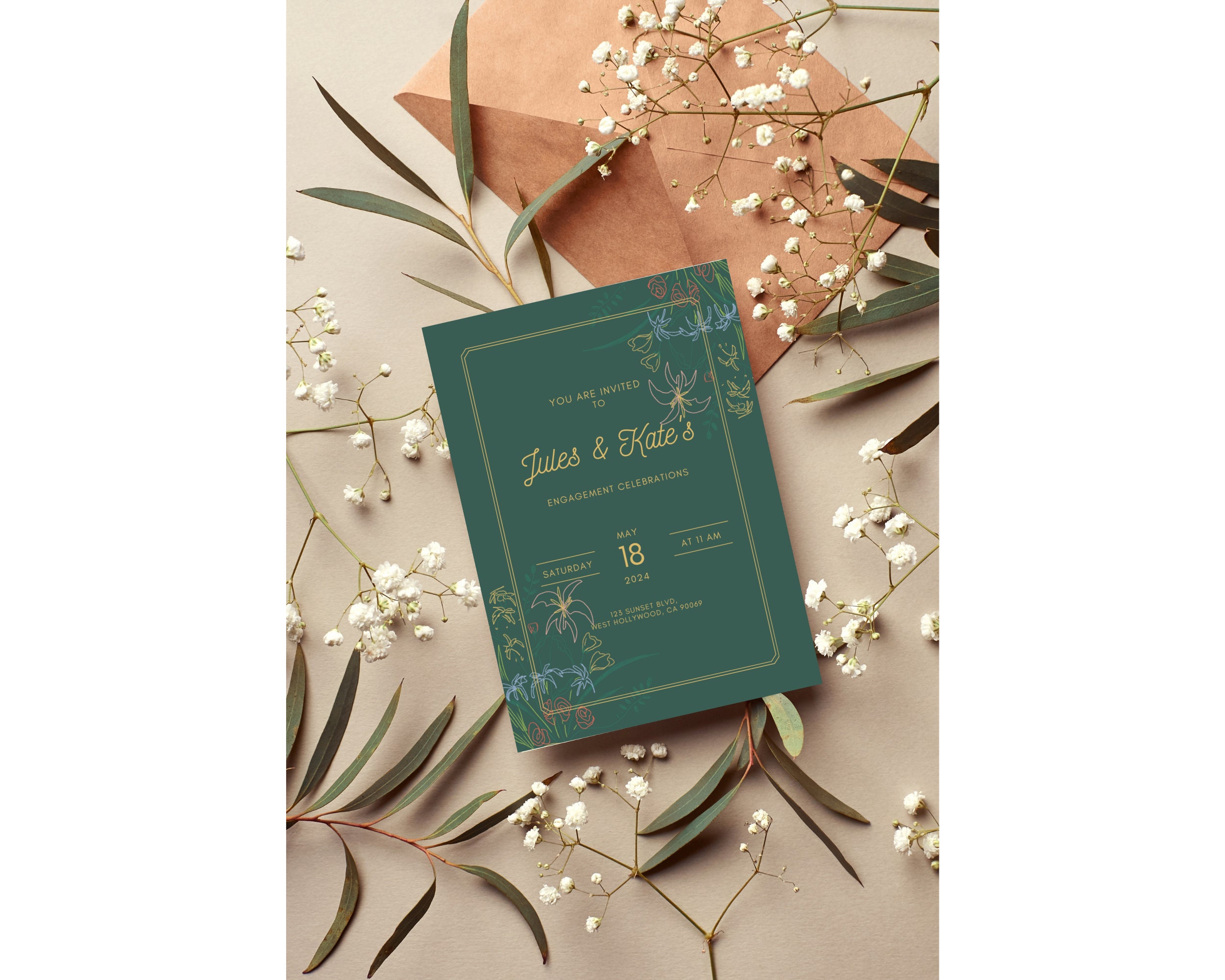Customizable Invitation Card, Digital File, Green, E-invite Card ...