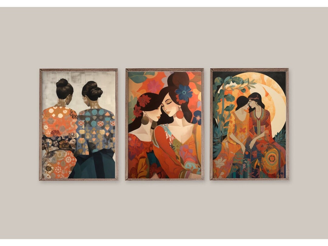 Set of 3 Sapphic Wall Deco Prints Boho Style LGBT Wlw Vintage Home Art ...