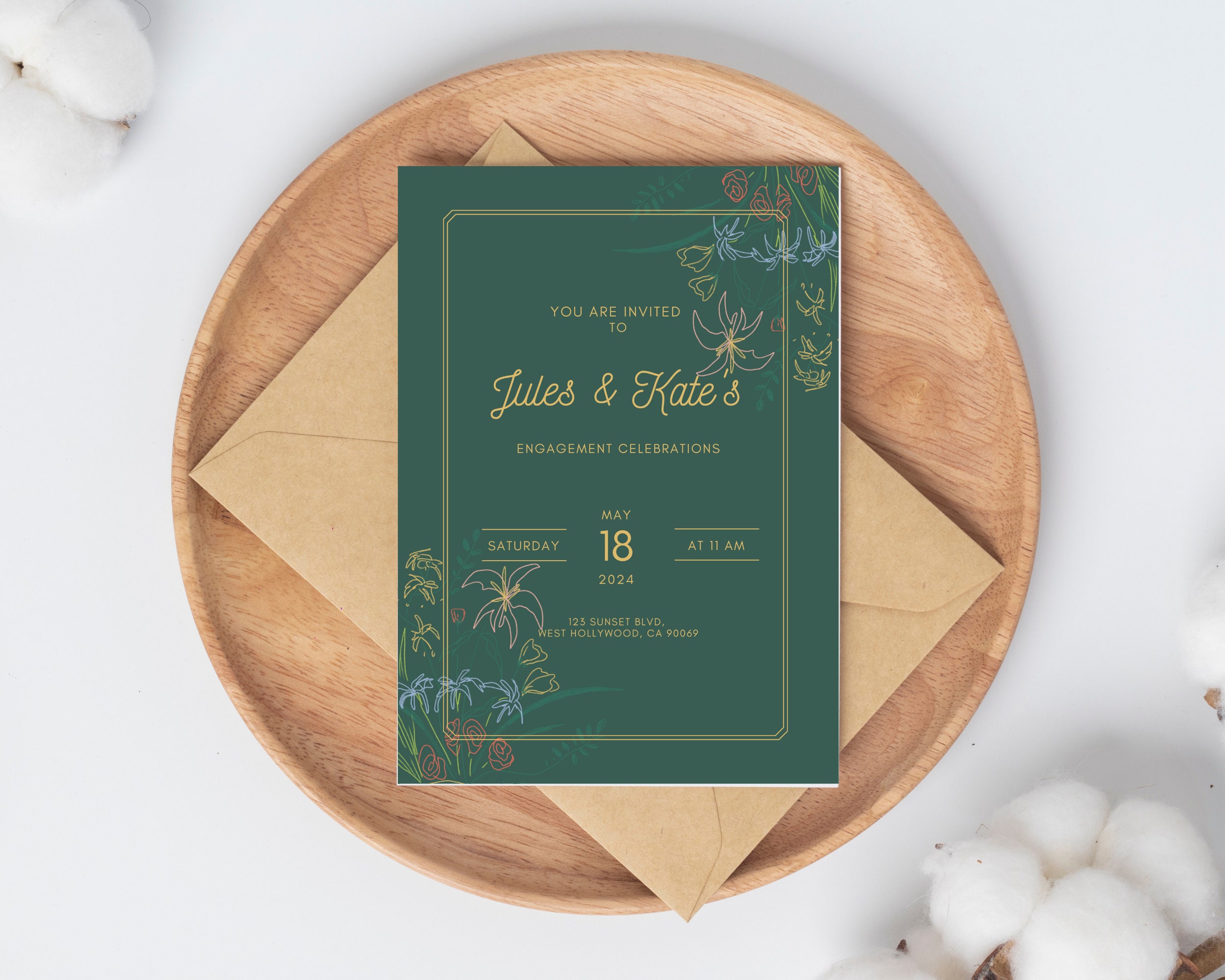 Customizable Invitation Card, Digital File, Green, E-invite Card ...