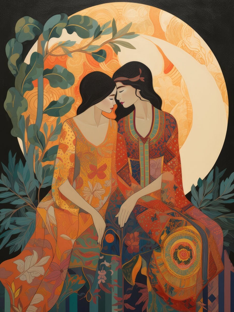 Set of 3 Sapphic Wall Deco Prints Boho Style LGBT Wlw Vintage Home Art Queer Women Couple ...