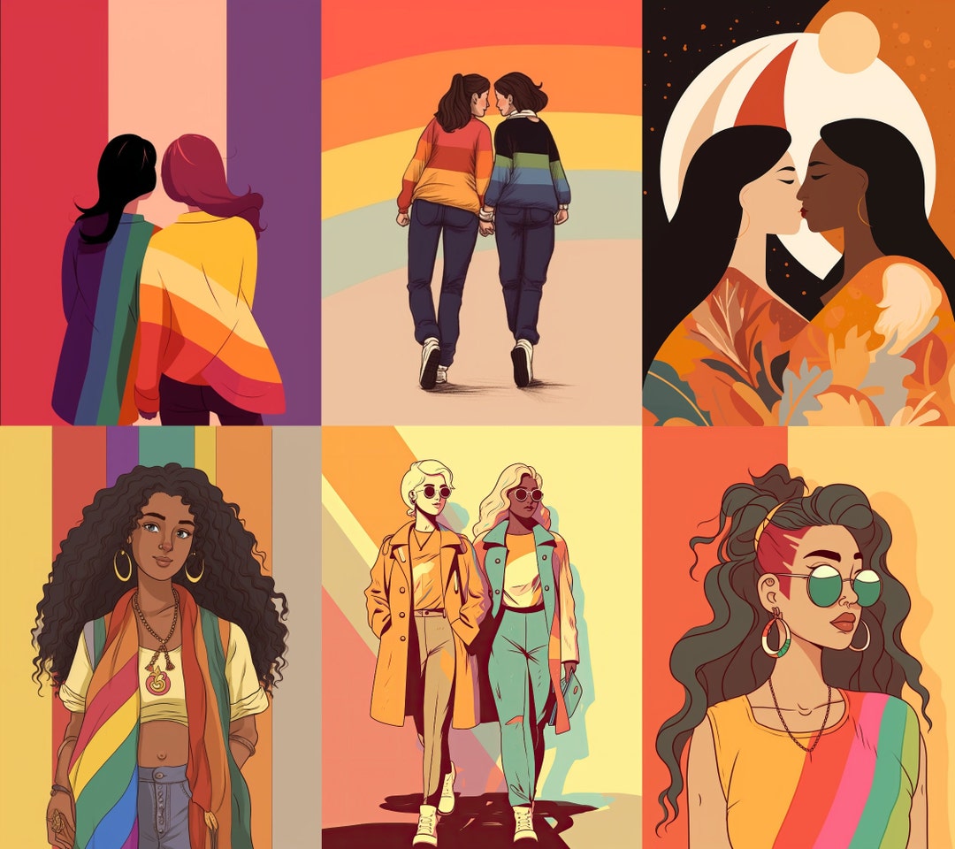 Pride Wall Prints WLW Lesbian Kiss Abstract Retro Art LGBT - Etsy