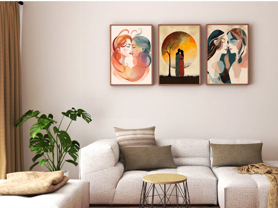 Set of 3 Sapphic Boho Wall Prints | LGBT Wlw Vintage Sapphic Home Art ...