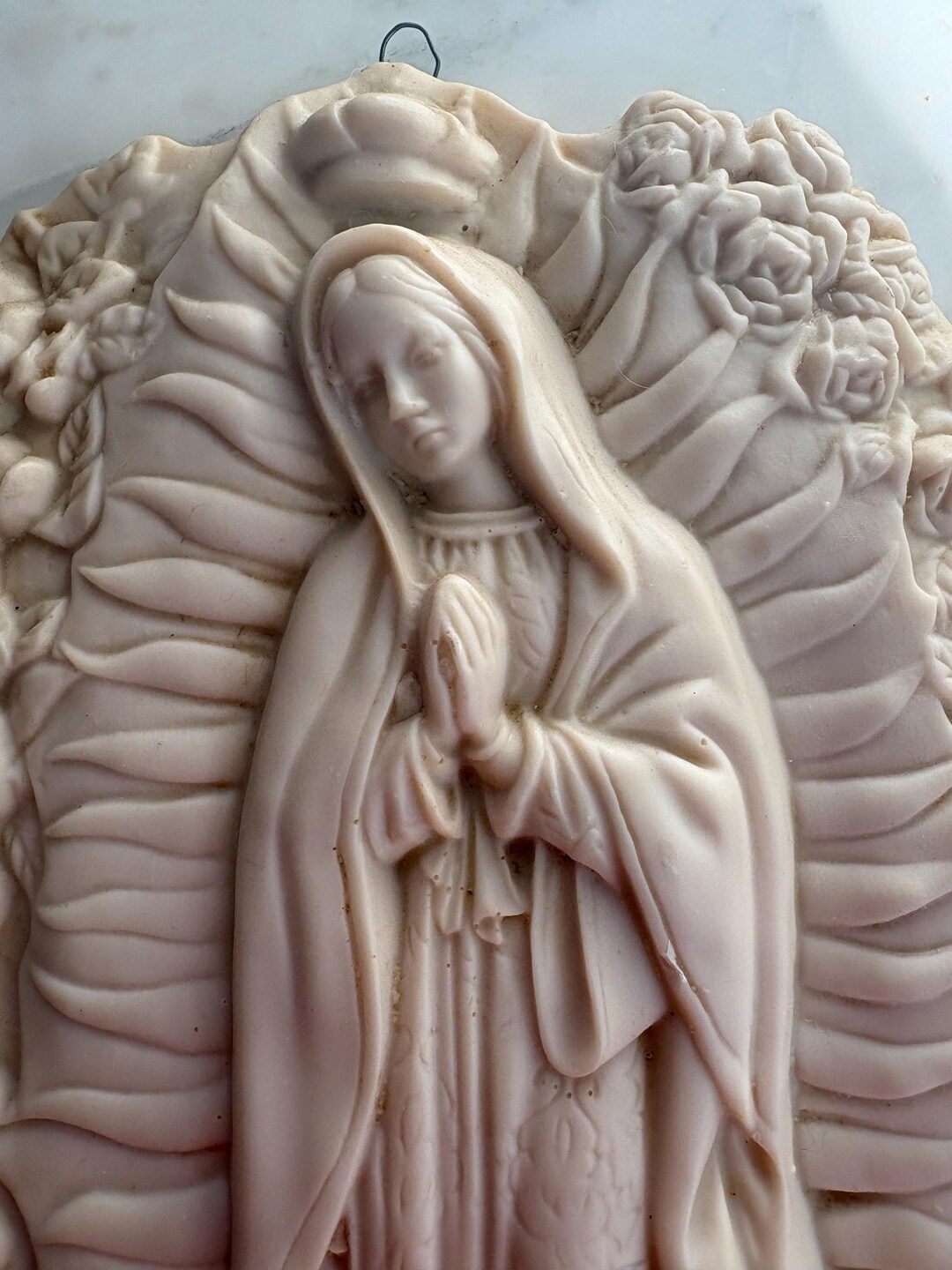 Virgin Mary Wall Plaque, Ivory Religious Decor, Catholic Home Altar Art ...