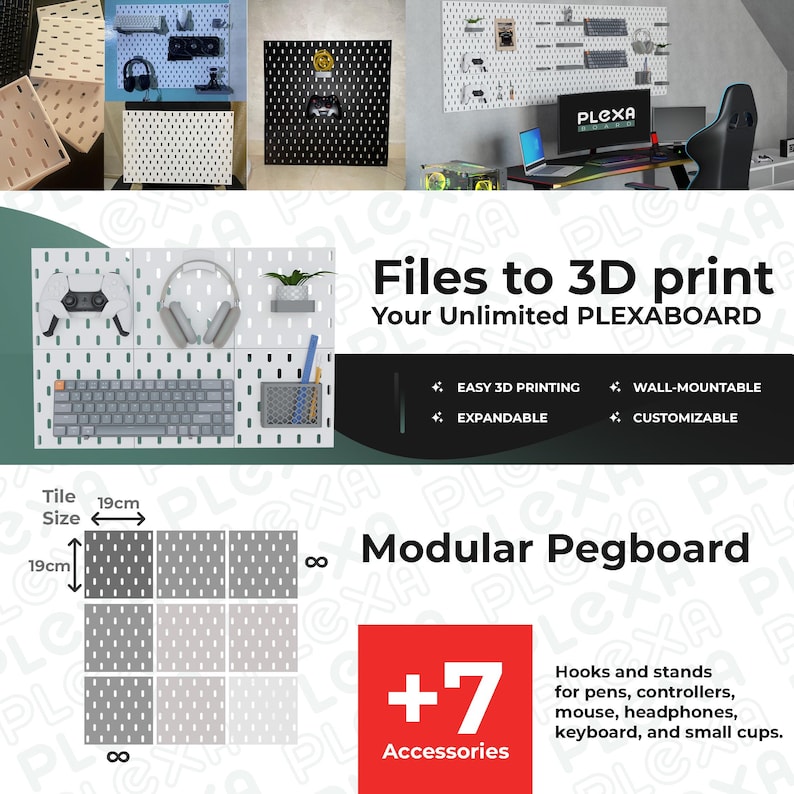 3D Printable Modular Pegboard Organizer STL V2.0 (IKEA Skadis ...