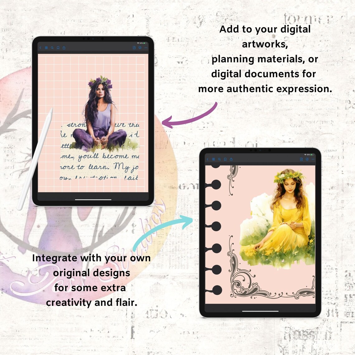 Watercolor Flower Crown Clipart, Summer Solstice, Litha, Witchy ...