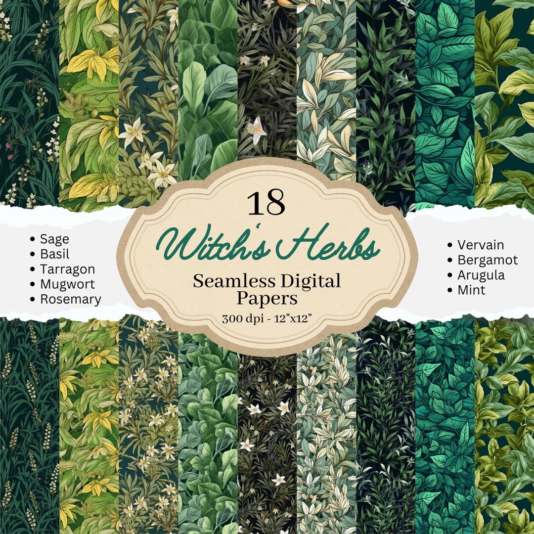 Kitchen Witch Herbs Digital Paper Botanical Seamless Pattern - Etsy