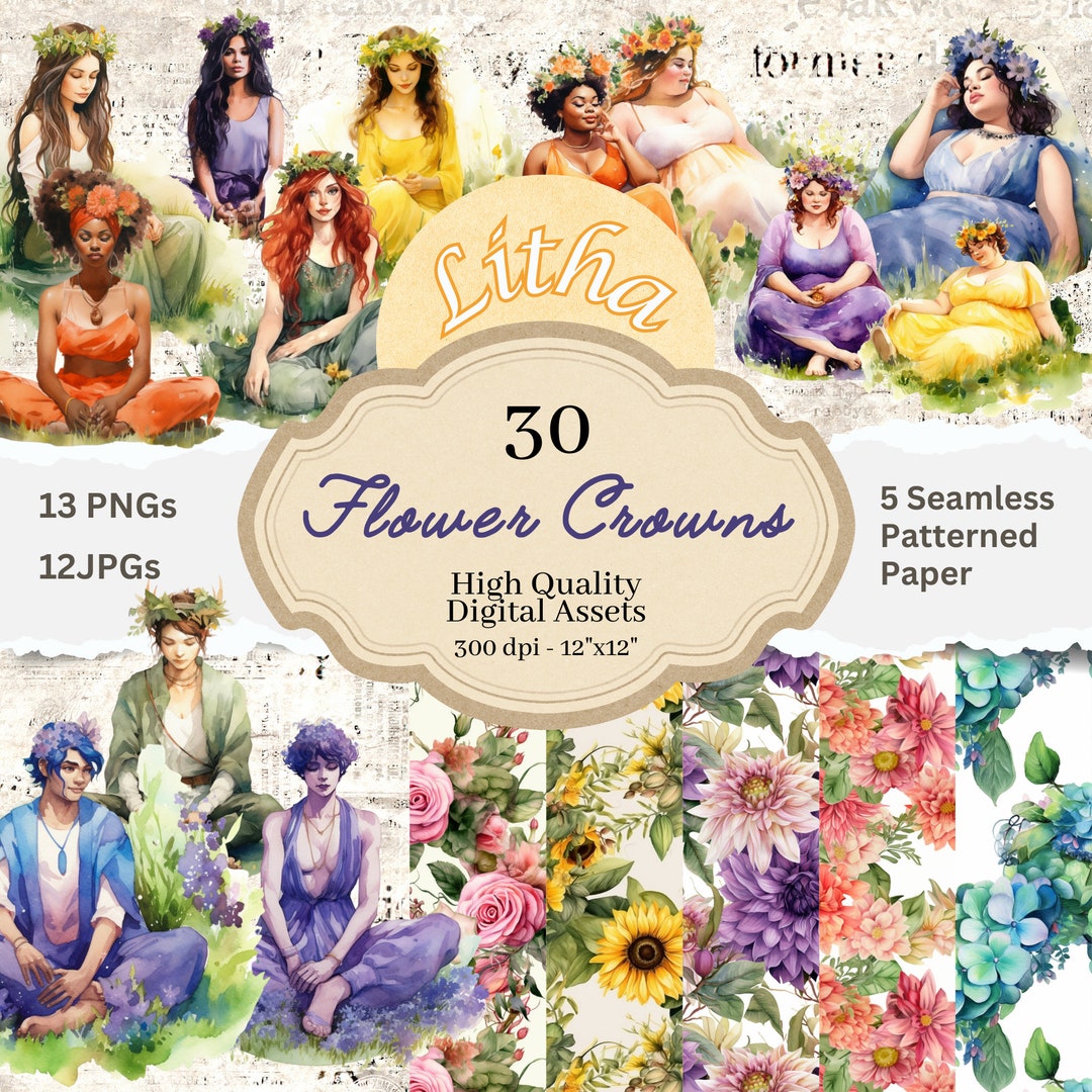 Watercolor Summer Flower Bundle, Summer Solstice PNG, Litha Clipart ...