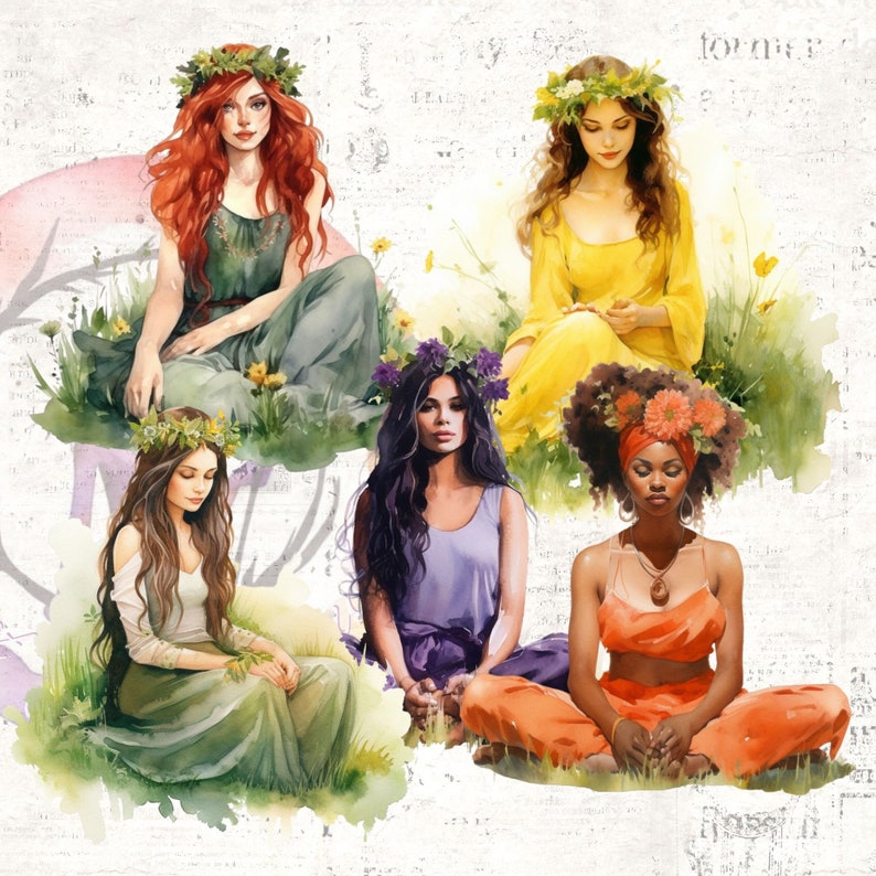 Watercolor Flower Crown Clipart, Summer Solstice, Litha, Witchy ...