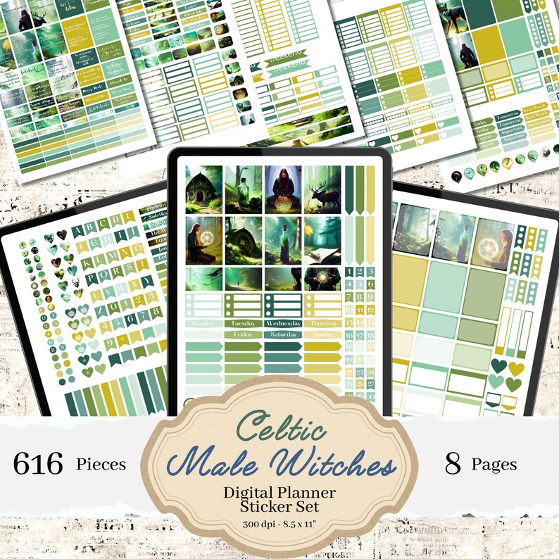 Celtic Man Printable Sticker Set, 600+ Digital Elements, Druid Images ...