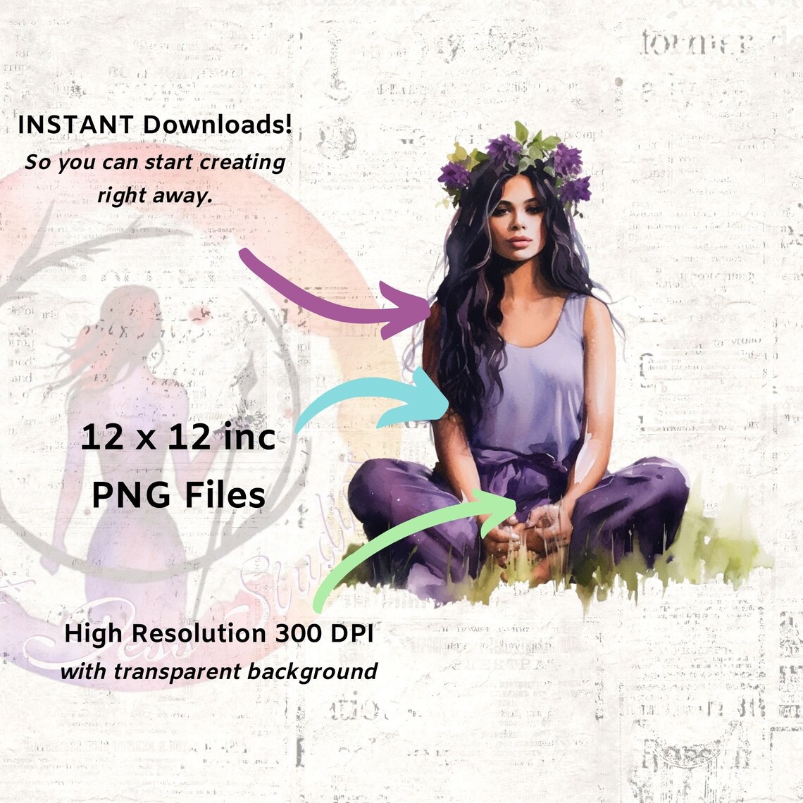 Watercolor Flower Crown Clipart, Summer Solstice, Litha, Witchy ...