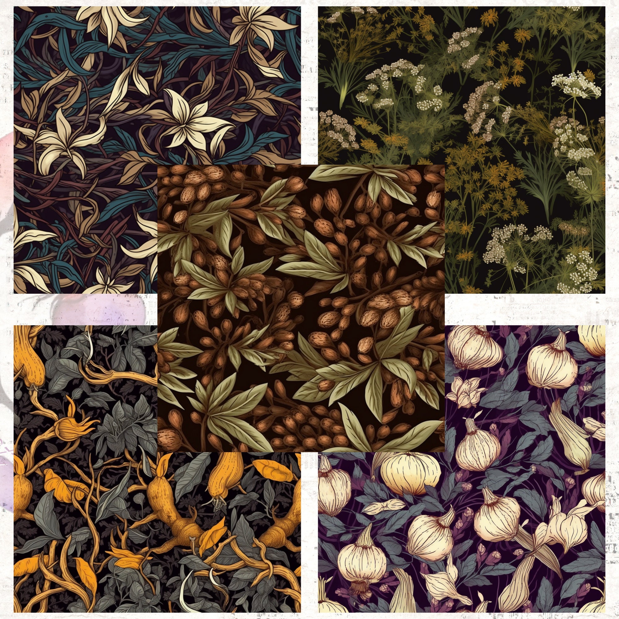 Kitchen Witch Spice Digital Paper, Botanical Seamless Pattern, Magical ...