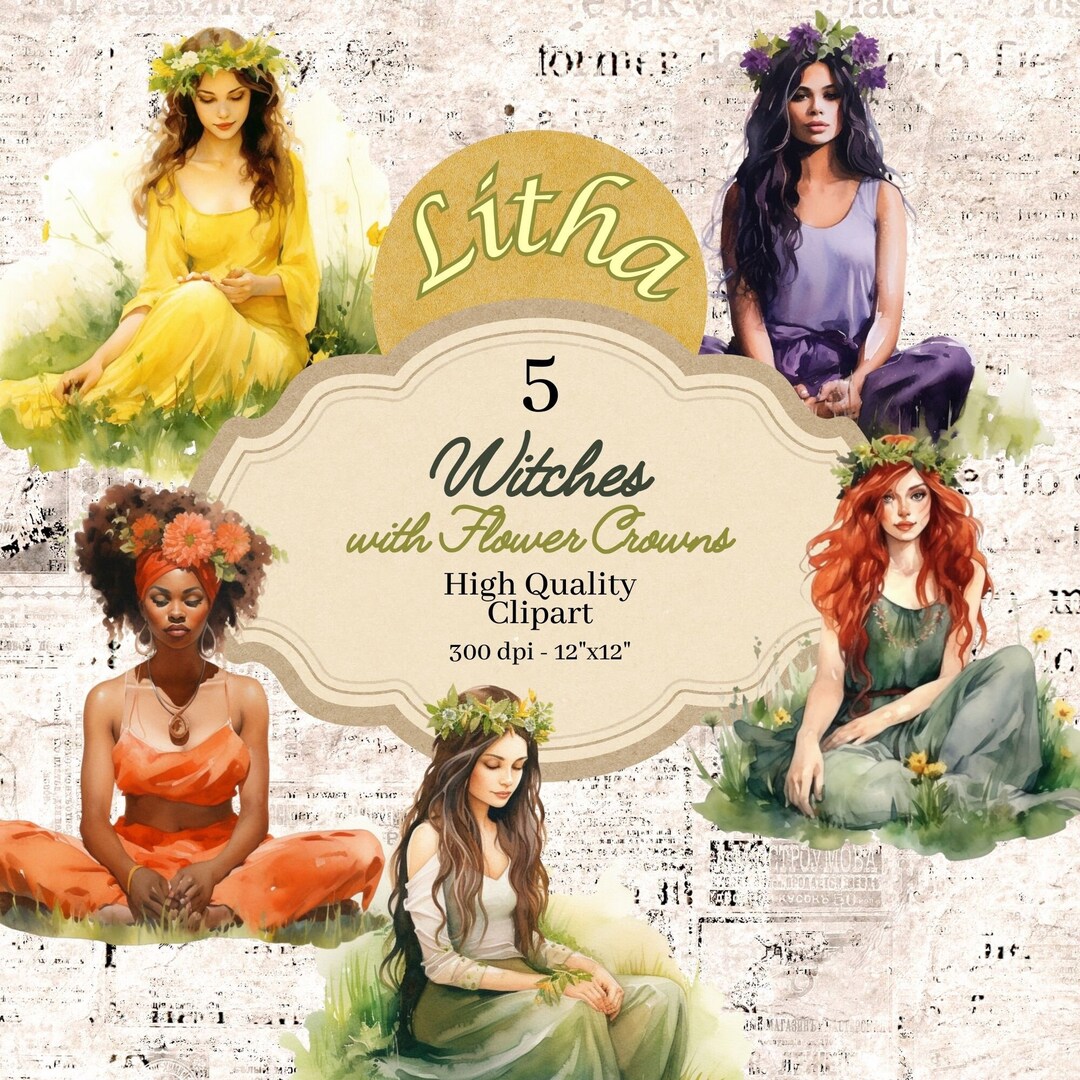 Watercolor Flower Crown Clipart, Summer Solstice, Litha, Witchy ...