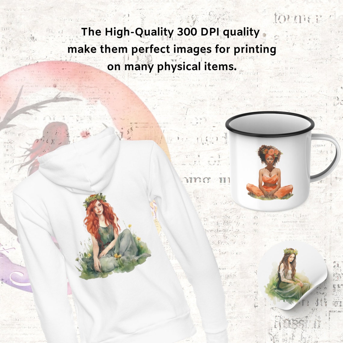 Watercolor Flower Crown Clipart, Summer Solstice, Litha, Witchy ...