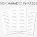 100 Charades Phrases | Printable Charades Game | Family Charades Game ...