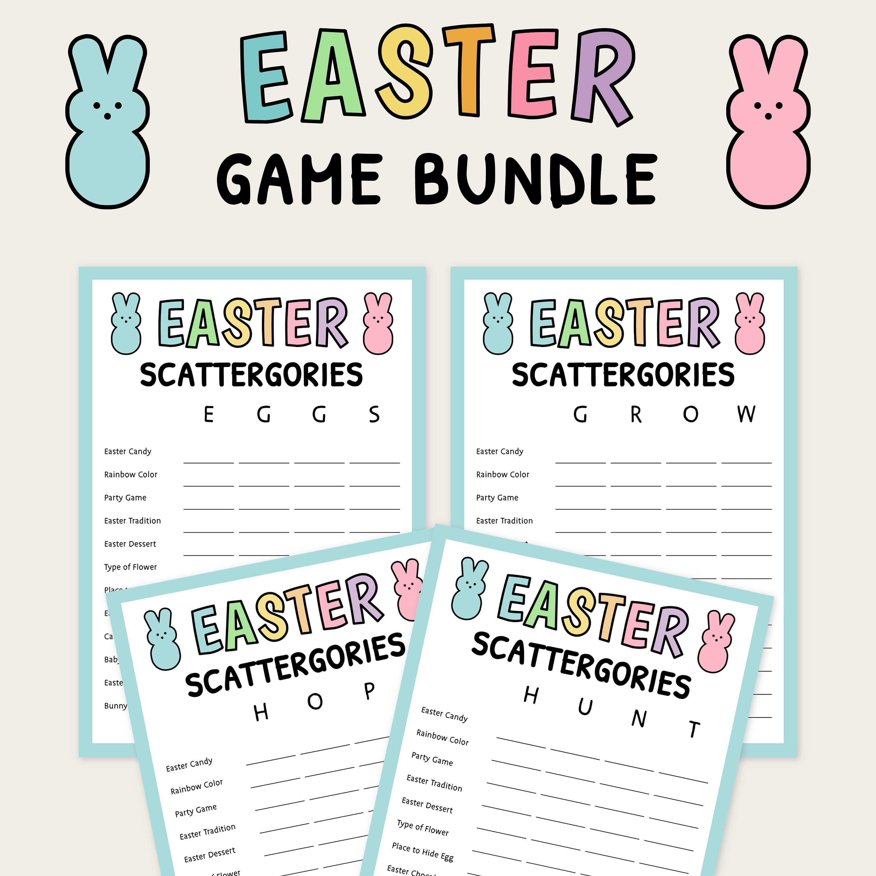 Easter Scattergories Game Bundle | Easter Party Games | Printable Games ...