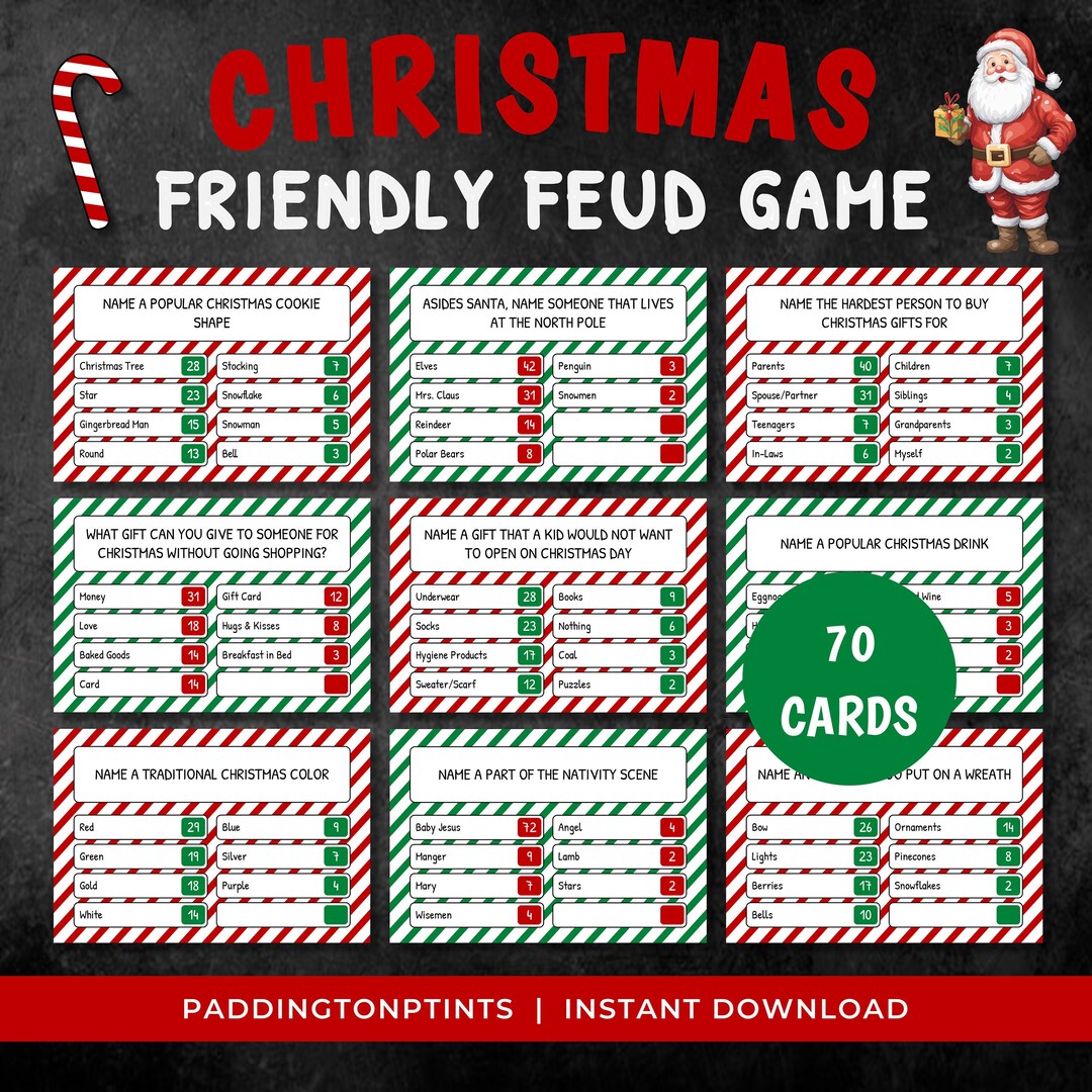 Christmas Friendly Feud Game Printable Christmas Game Christmas Feud ...