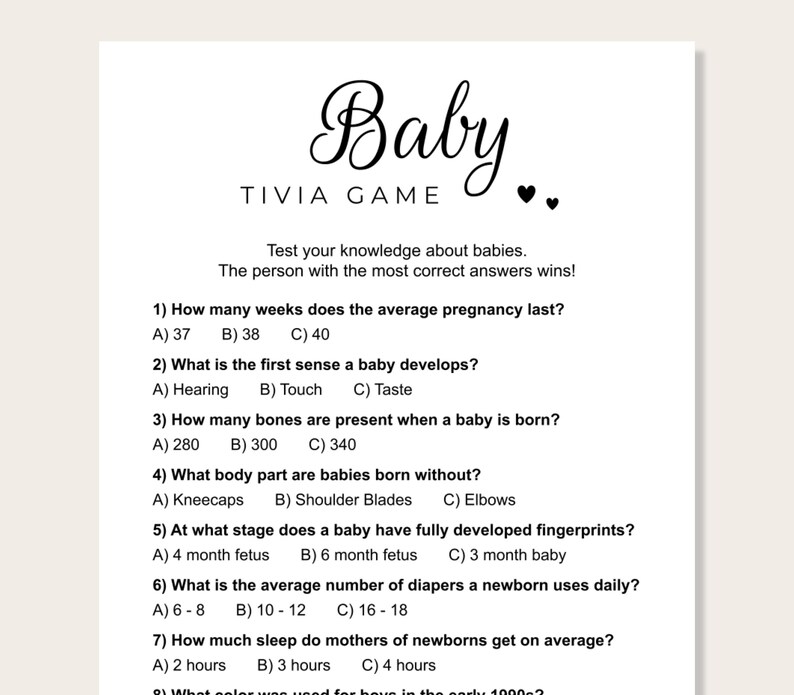 Baby Shower Trivia Game Printable Baby Trivia Game Baby Shower Games ...