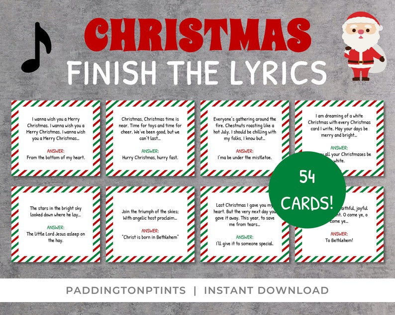 Christmas Finish the Lyrics Game | Printable Christmas Game | Christmas ...