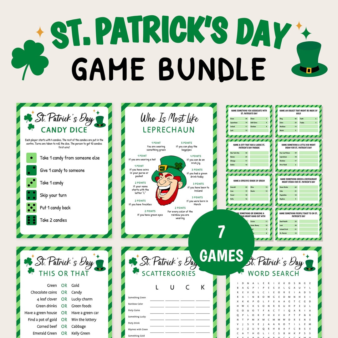 St Patrick's Day Game Bundle | St Patrick's Day Party Games | Printable ...
