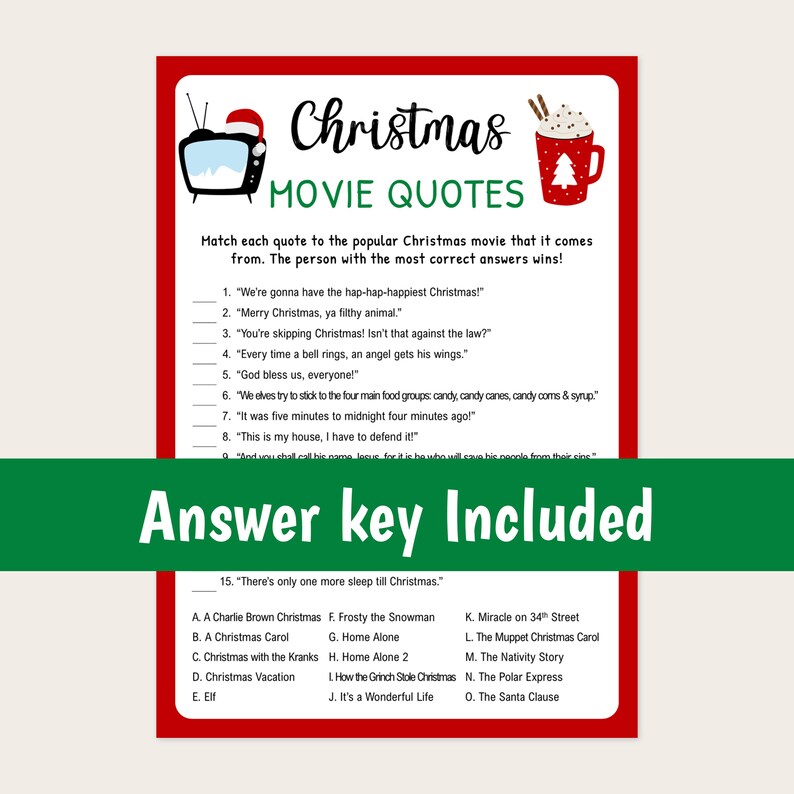 Christmas Movie Quote Game | Printable Christmas Game | Christmas Party ...