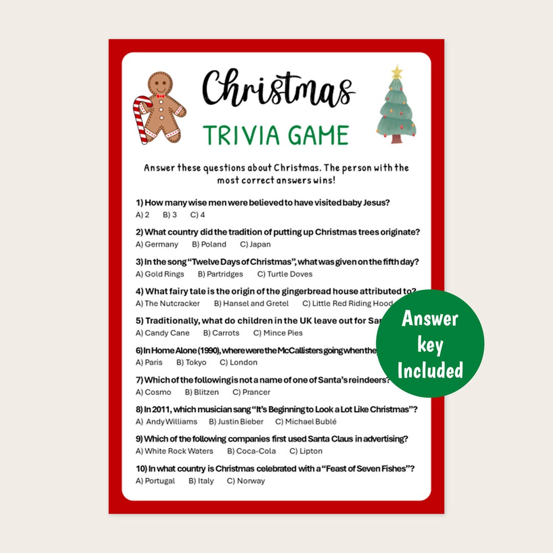 Christmas Trivia Game Gift Swap Game Printable Christmas Family Game ...