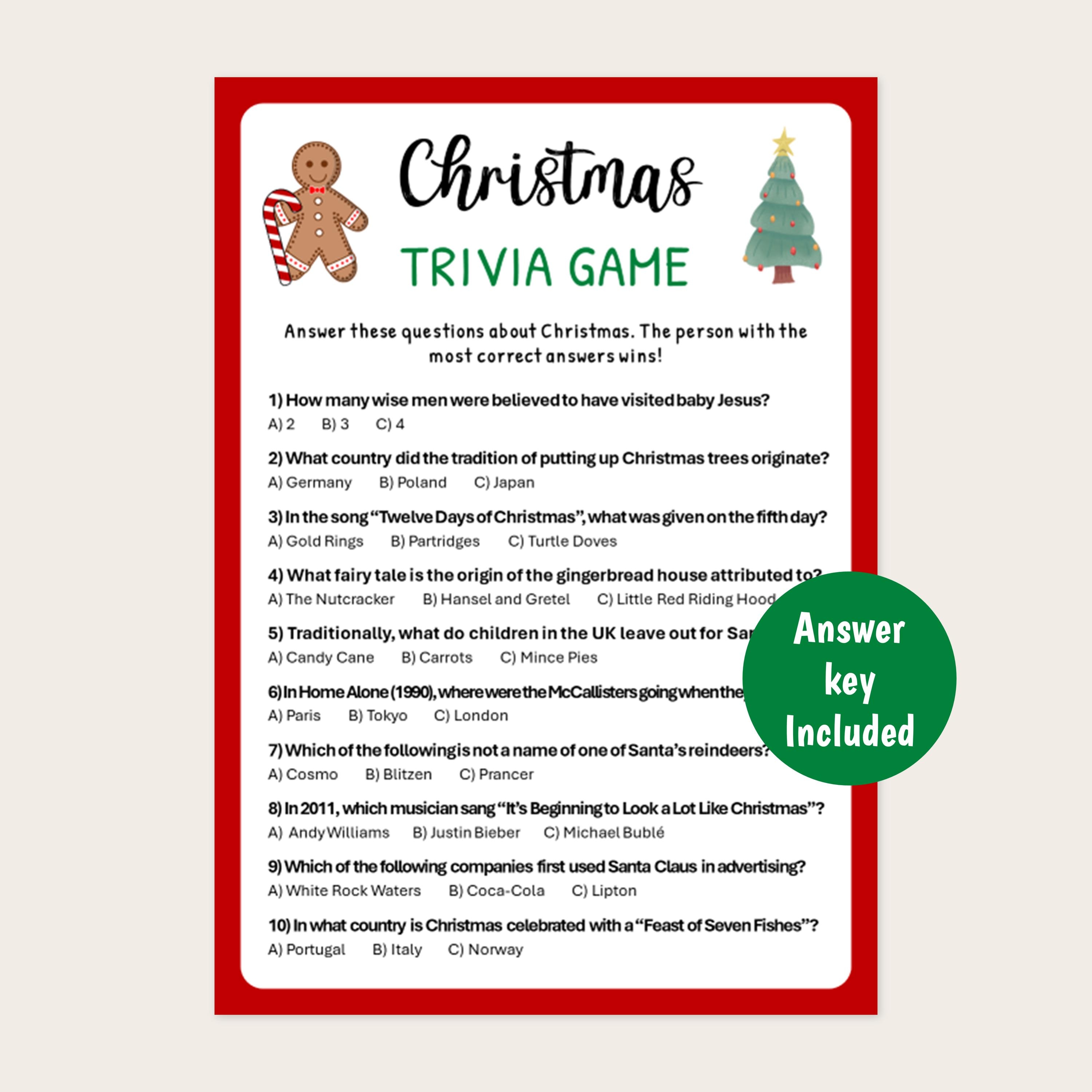 Christmas Trivia Game | Gift Swap Game | Printable Christmas Family ...