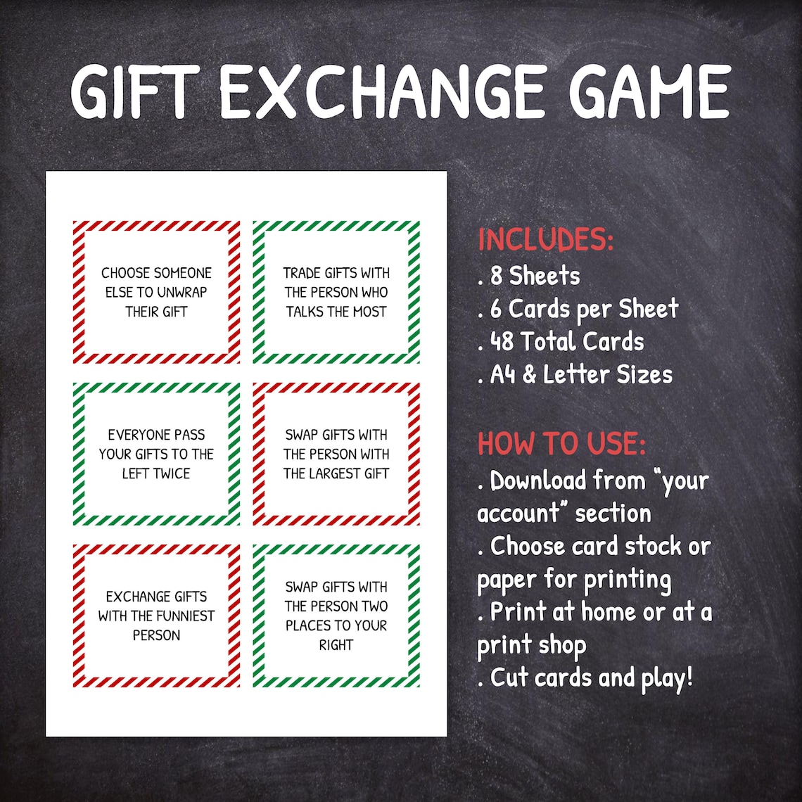 Christmas Gift Exchange Game | White Elephant Gift Exchange Cards ...