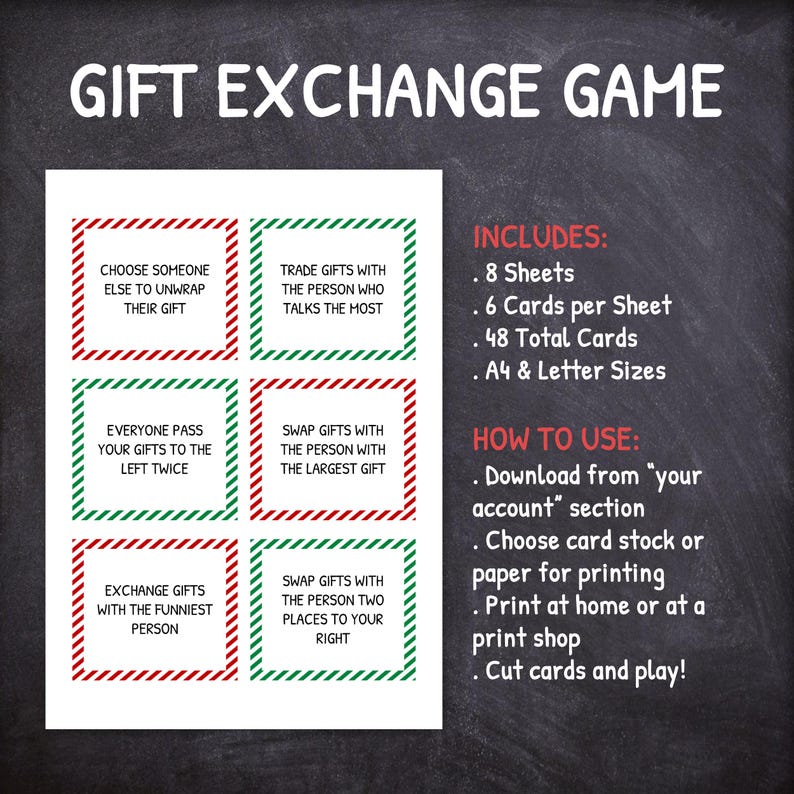 Christmas Gift Exchange Game | White Elephant Gift Exchange Cards ...
