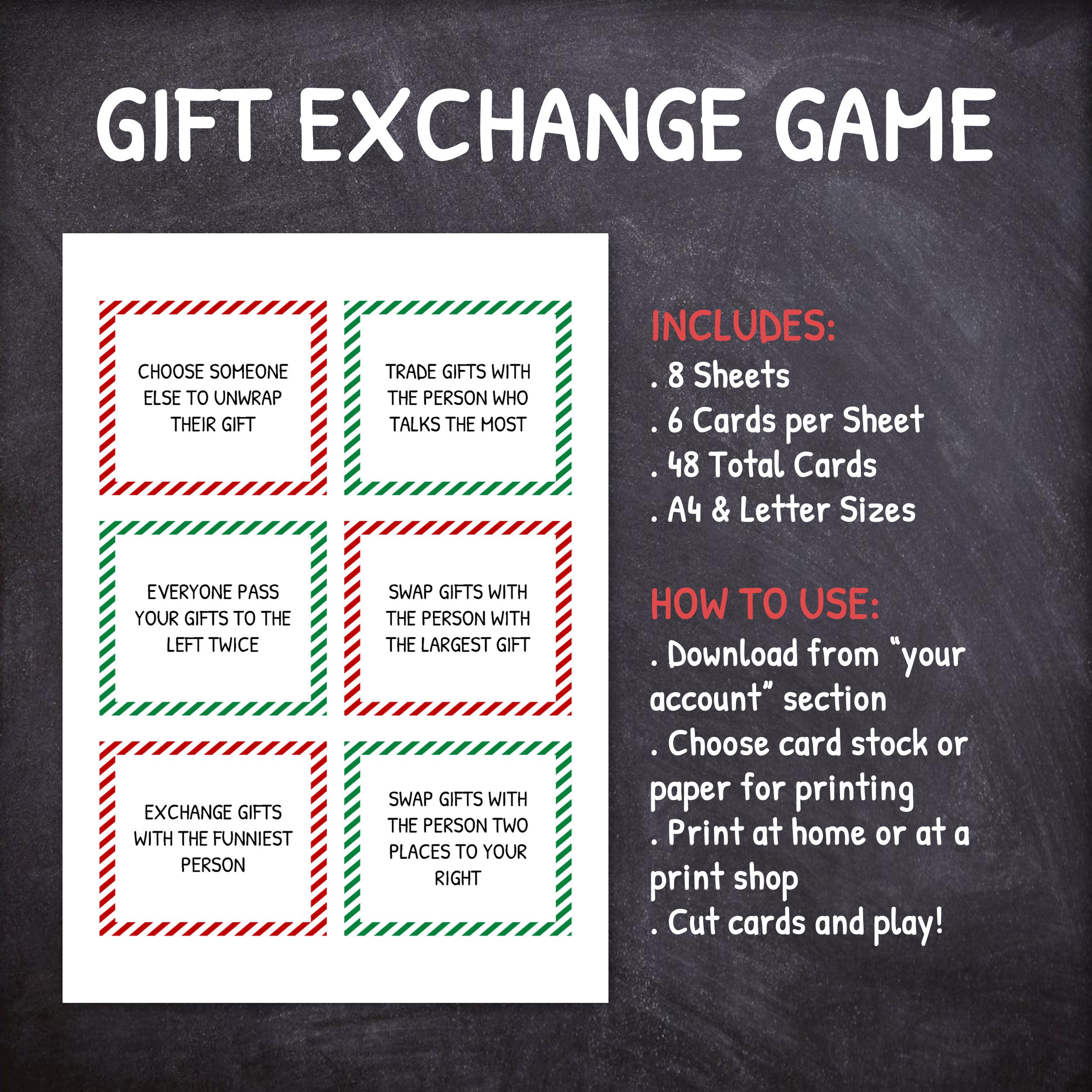 Christmas Gift Exchange Game | White Elephant Gift Exchange Cards ...