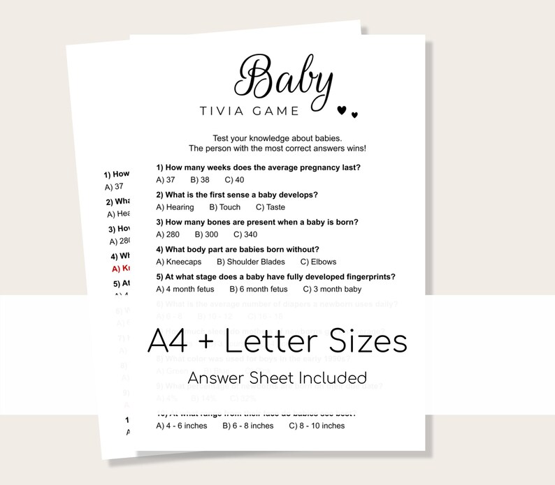 Baby Shower Trivia Game Printable Baby Trivia Game Baby Shower Games ...
