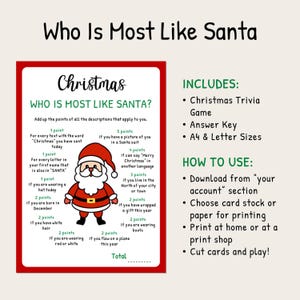 Christmas Who is the Most Like Santa Game | Printable Christmas Game ...