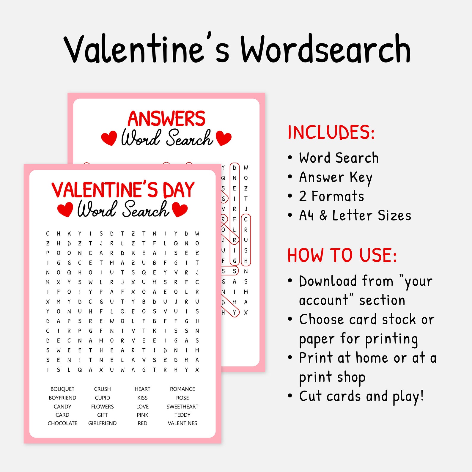 Valentine's Word Search | Printable Valentine's Game | Valentine's Day ...