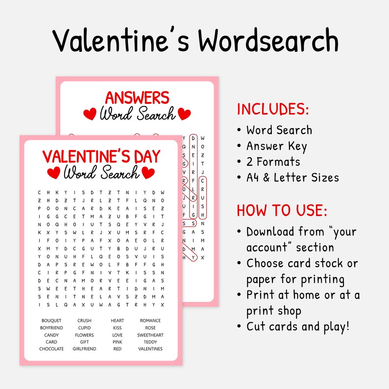 Valentine's Word Search | Printable Valentine's Game | Valentine's Day ...