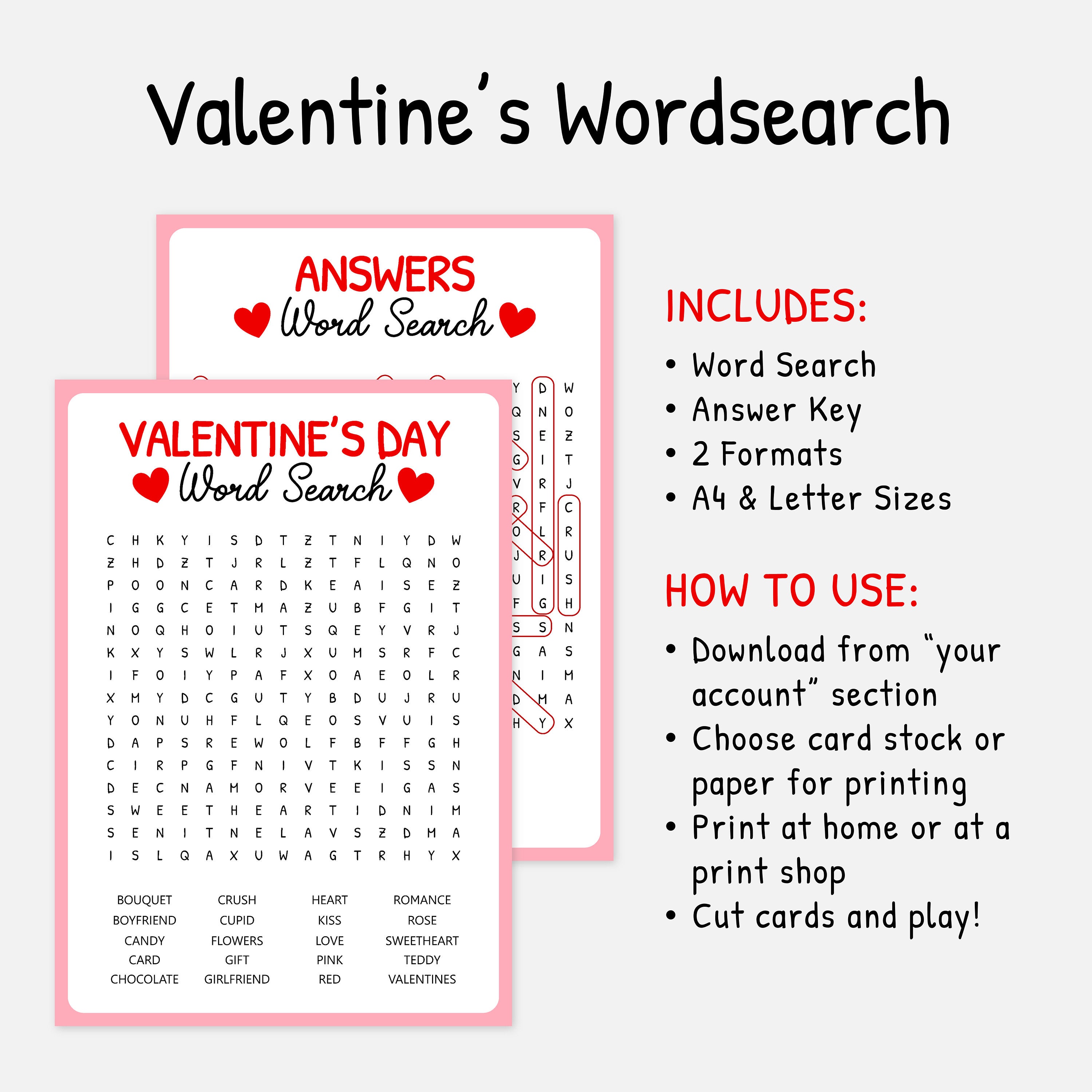 Valentine's Word Search | Printable Valentine's Game | Valentine's Day ...