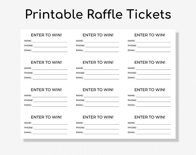 Printable Raffle Ticket | Enter to Win Tickets | Printable Enter to Win ...
