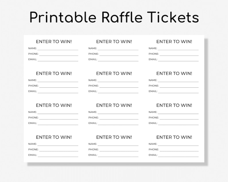 Printable Raffle Ticket | Enter to Win Tickets | Printable Enter to Win Cards | Minimal Raffle ...