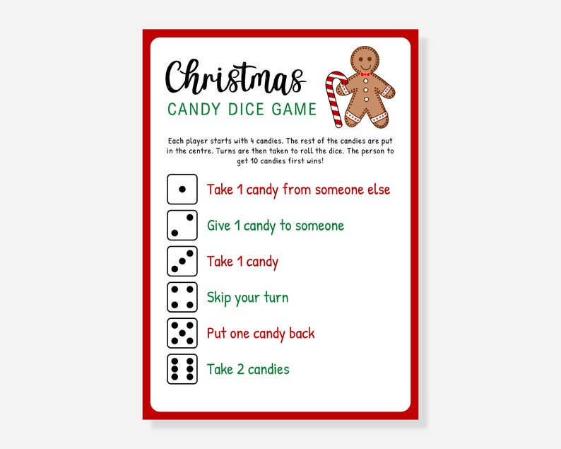 Christmas Candy Dice Game | Printable Christmas Game | Christmas Party ...