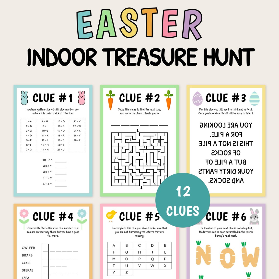 Easter Egg Treasure Game Indoor Easter Egg Hunt Clues Easter Scavenger ...