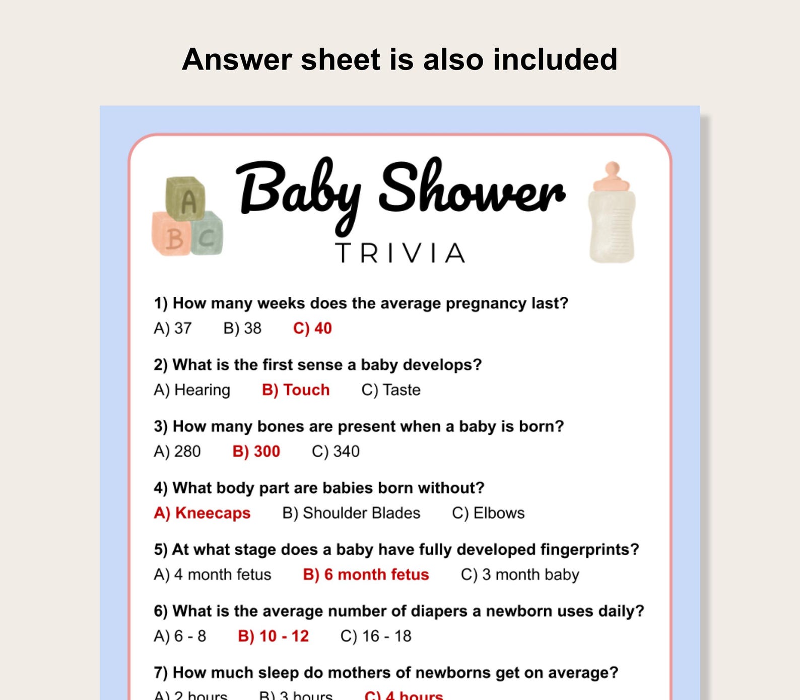 Baby Shower Trivia Game Printable Baby Trivia Game Baby Shower Games ...