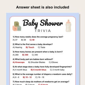 Baby Shower Trivia Game Printable Baby Trivia Game Baby Shower Games ...