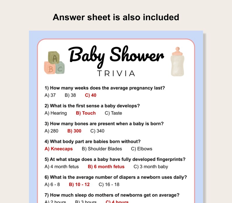 Baby Shower Trivia Game Printable Baby Trivia Game Baby Shower Games ...