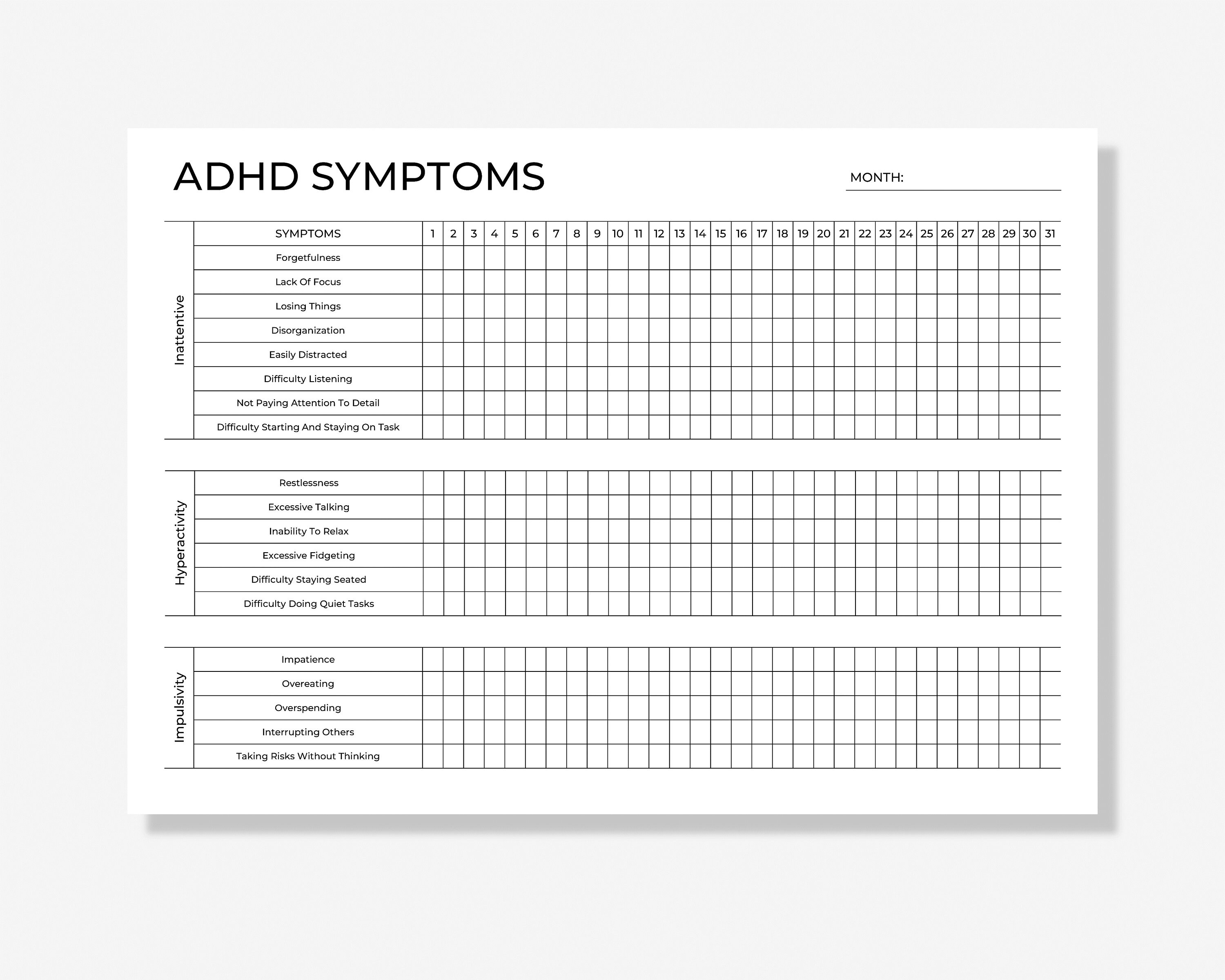 AHDH Symptoms Tracker Printable Mental Health Symptoms Tracker Monthly ... AHDH Symptoms Tracker Printable Mental Health Symptoms Tracker Monthly ...
