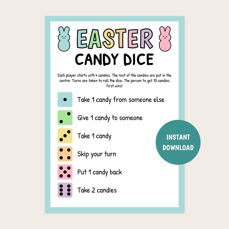 Easter Candy Dice Game | Easter Candy Game | Printable Easter Game ...