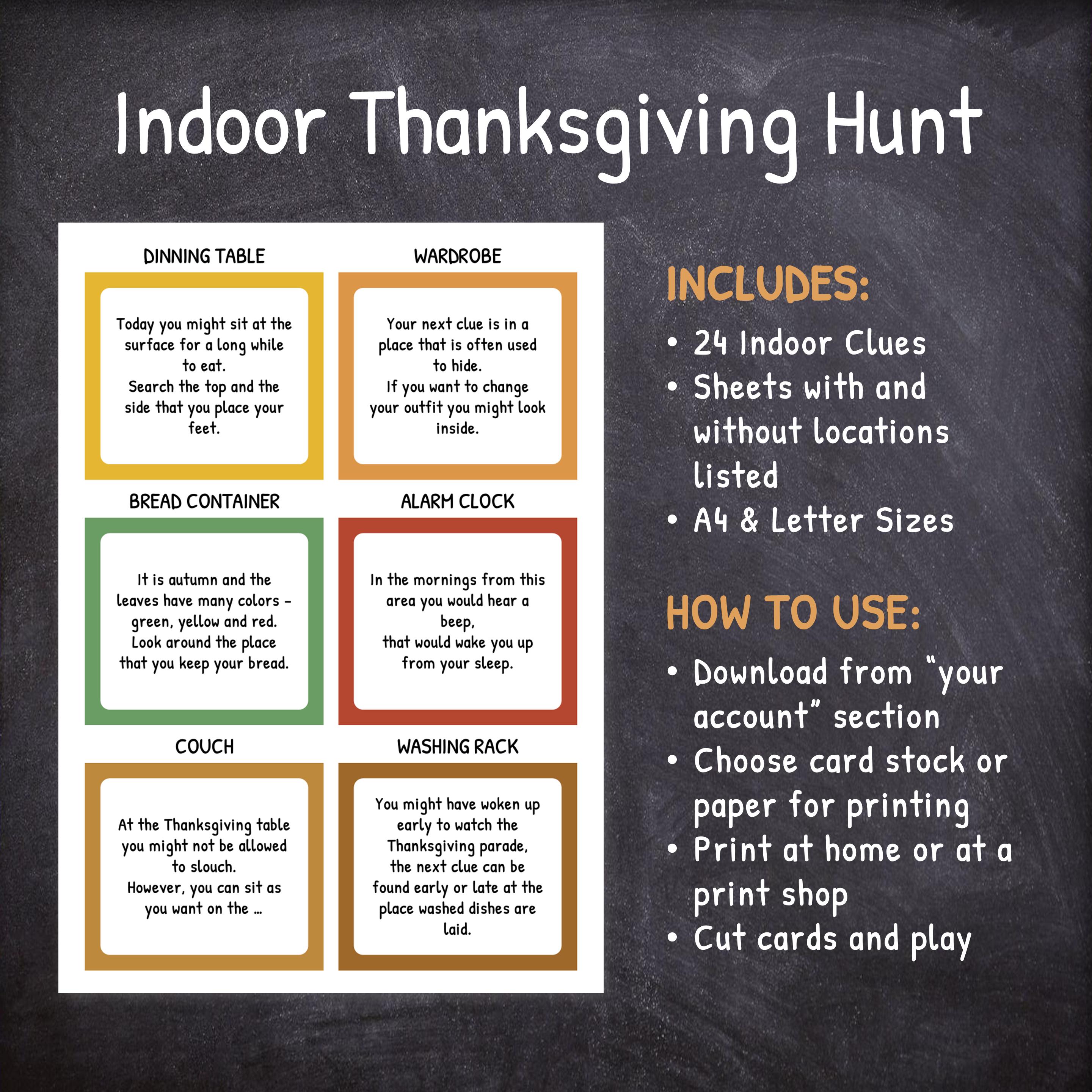 Thanksgiving Treasure Hunt Game | Indoor Thanksgiving Hunt Clues ...