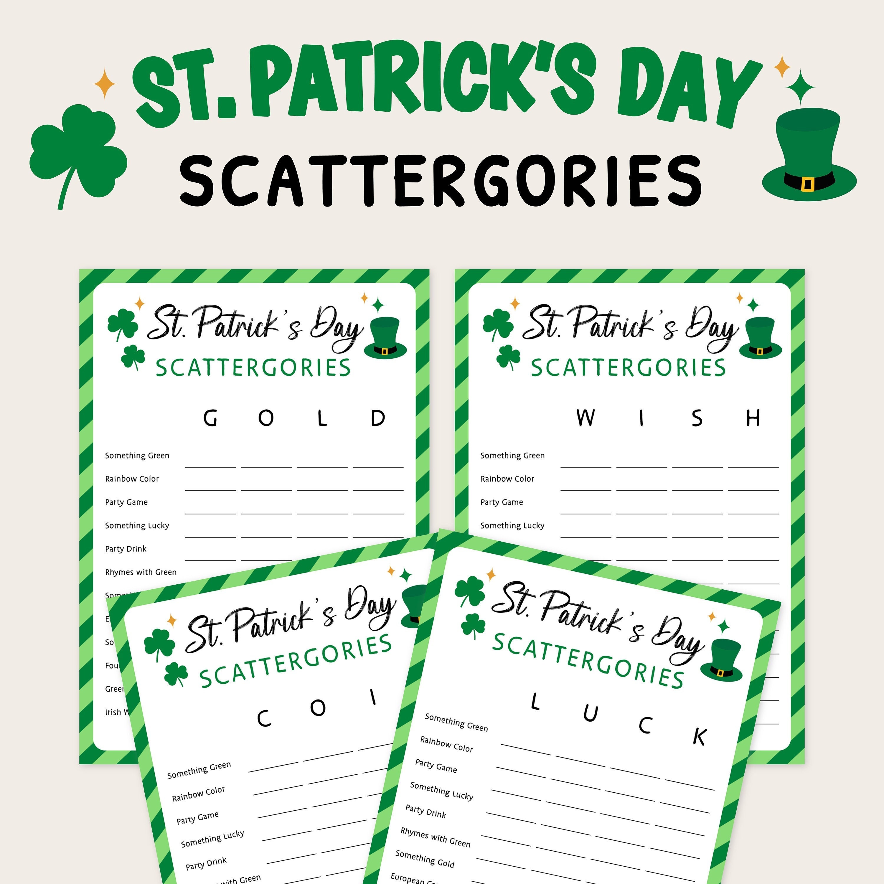 St Patrick's Day Scattergories Game Bundle | St Patrick's Day Party ...