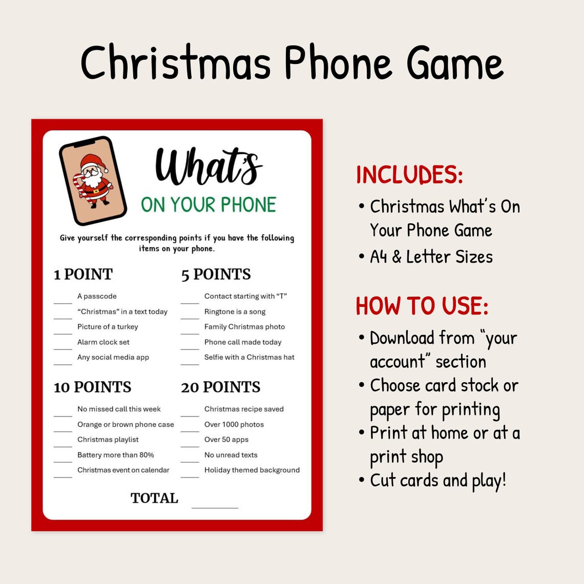 Christmas What's on Your Phone Game | Printable Christmas Phone Game ...