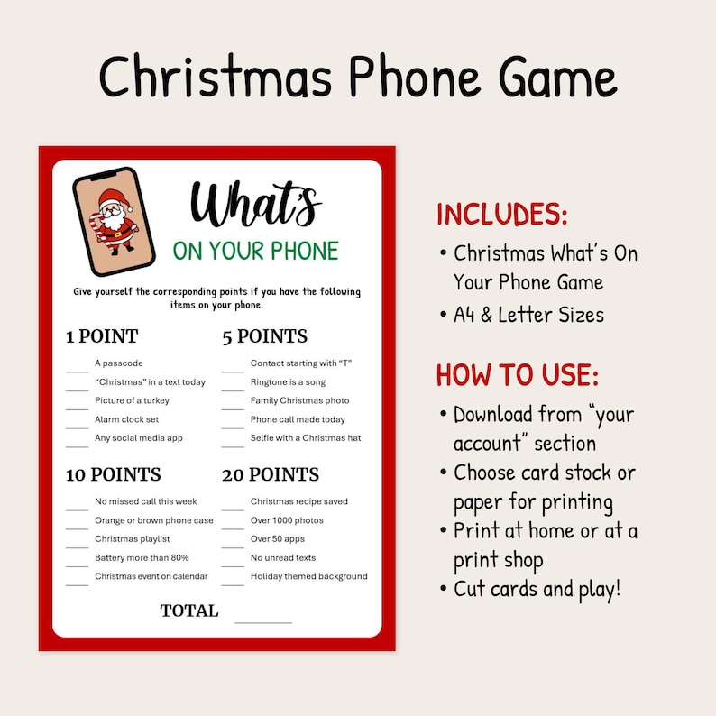 Christmas What's on Your Phone Game | Printable Christmas Phone Game ...