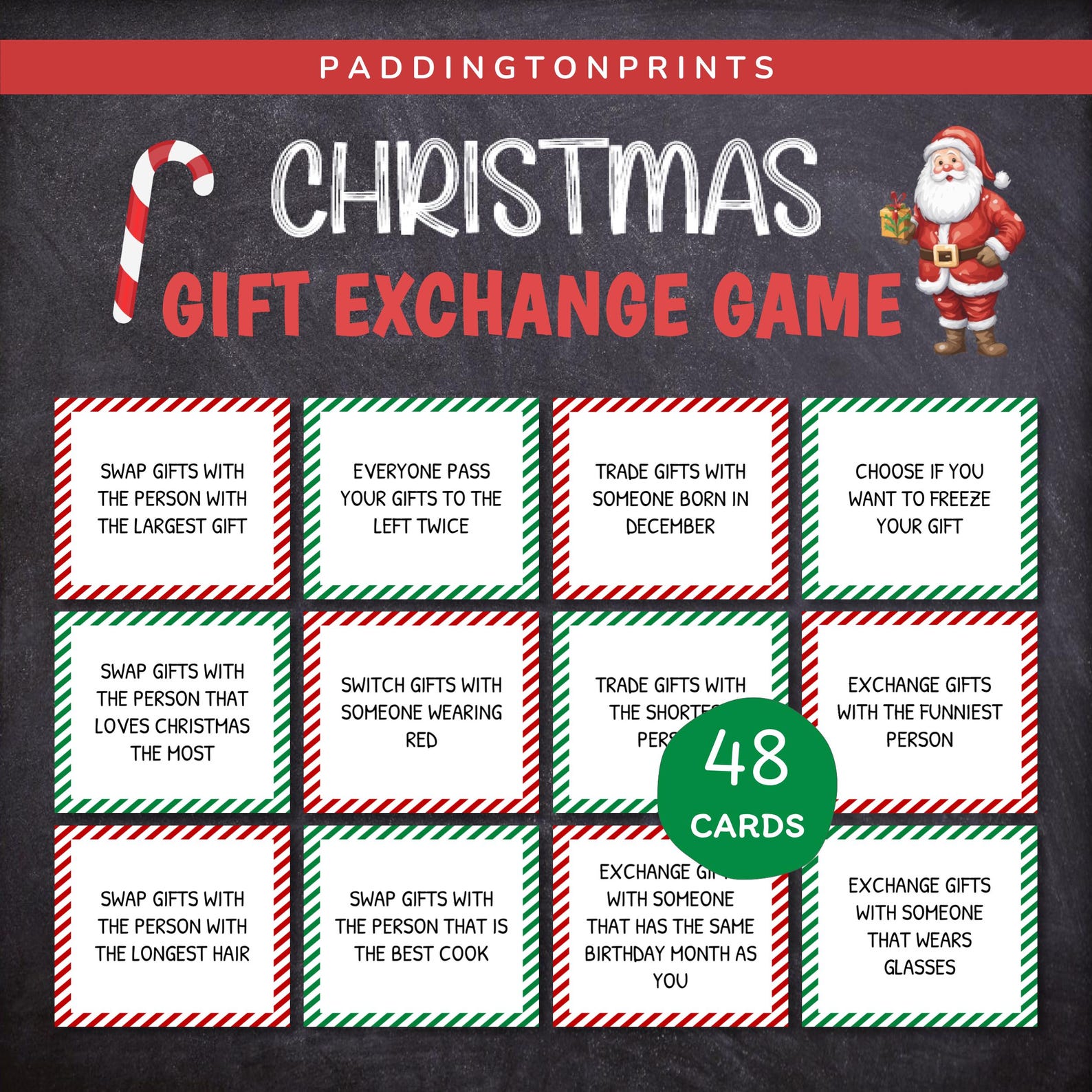 Christmas Gift Exchange Game | White Elephant Gift Exchange Cards ...