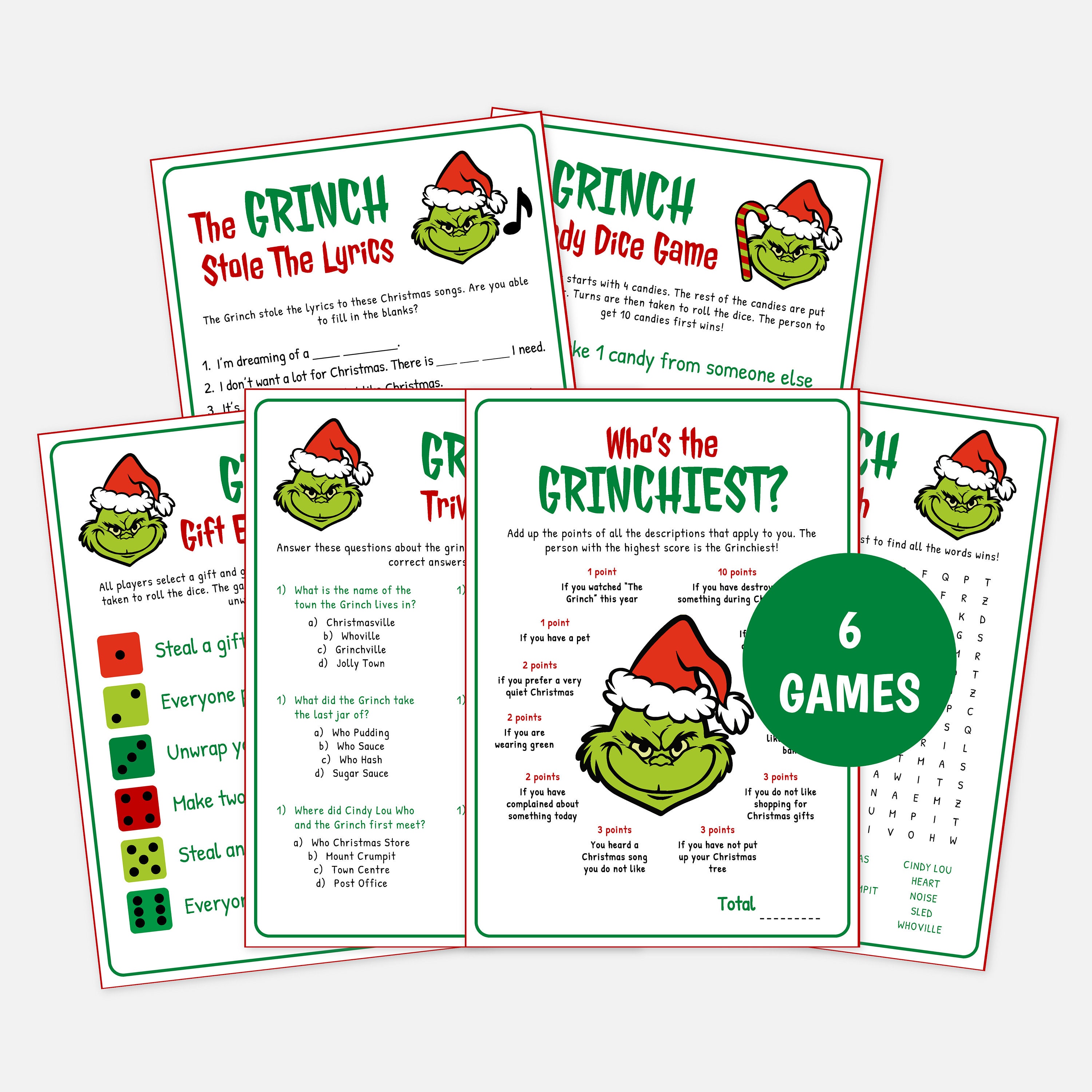 Grinch Game Bundle Grinch Games Printable Christmas Game Christmas ...